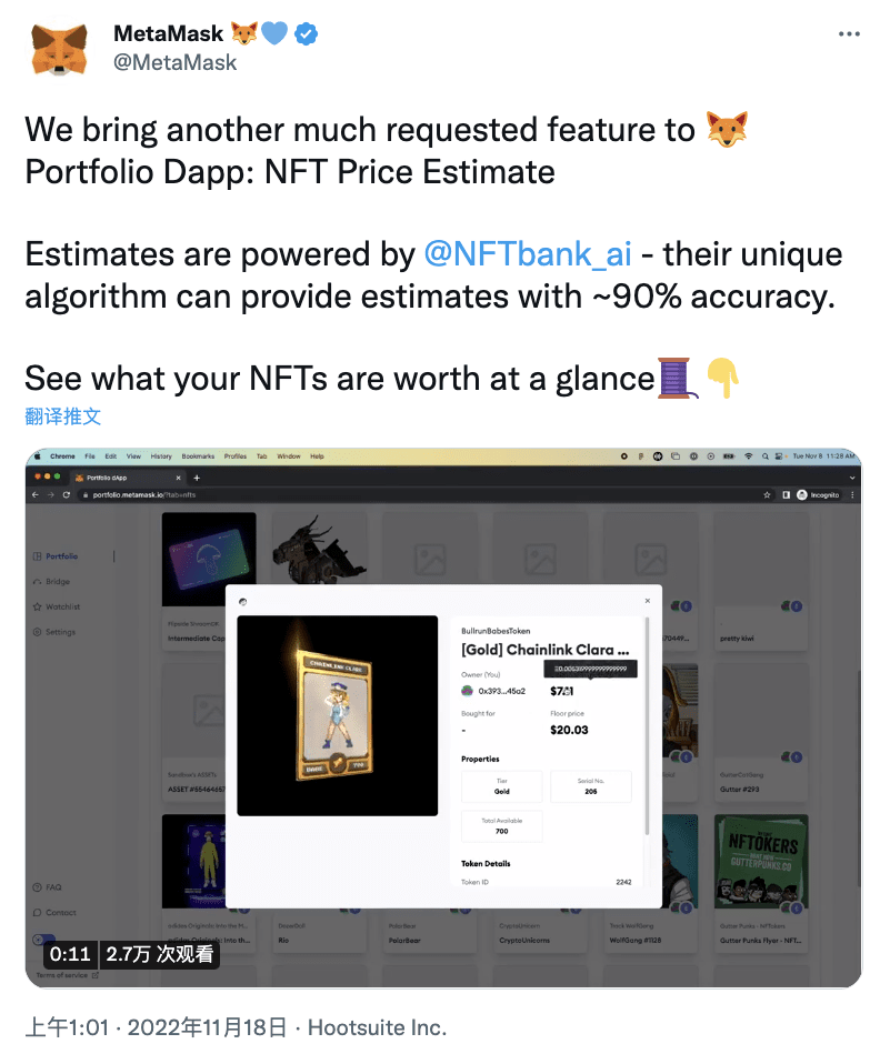 MetaMask launches NFT price prediction feature for Portfolio dApp | Binance News on Binance Square