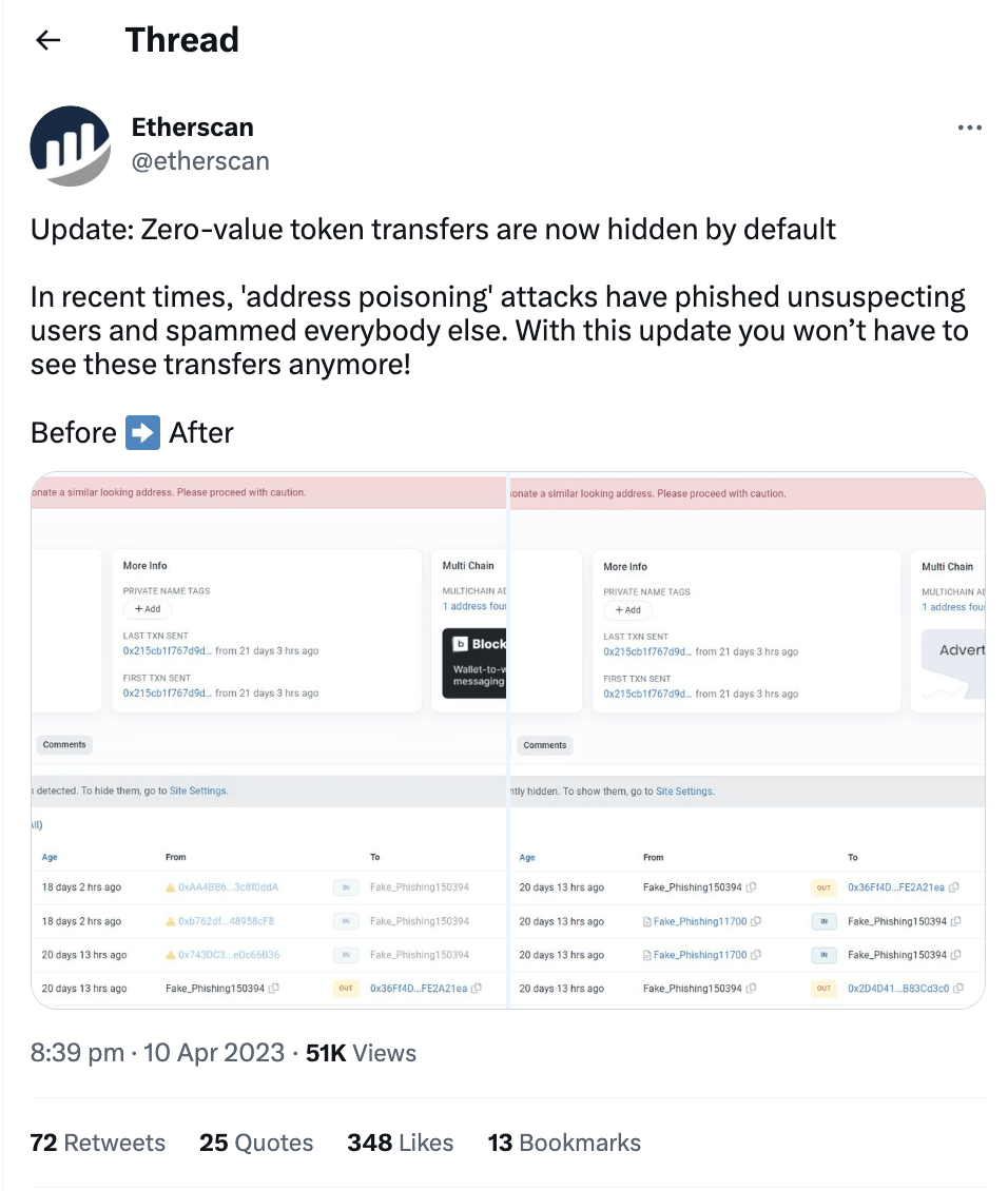 Just-In: Etherscan Adds Crucial New Feature to Stop “Address Poisoning” Attacks | Binance News ...