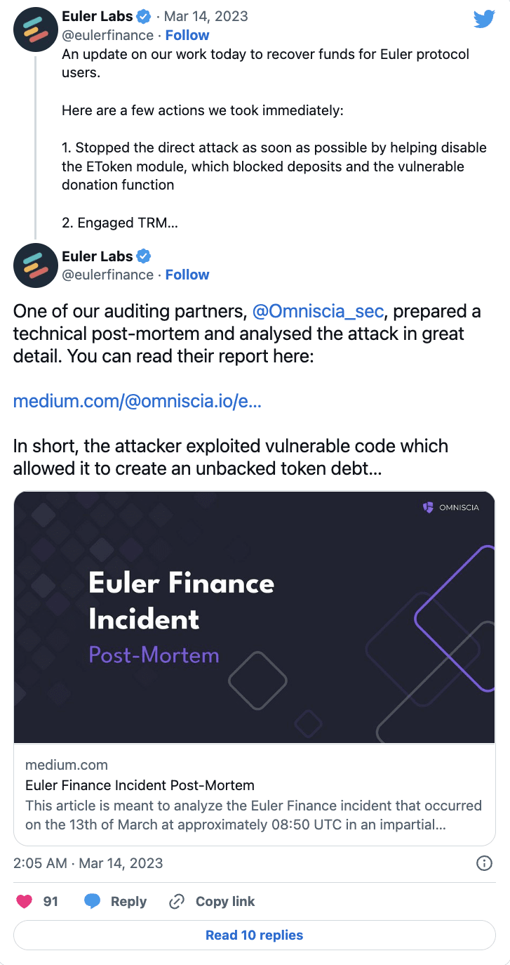 Euler Labs Hacker Returns ‘all of the Recoverable Funds’ — Timeline ...