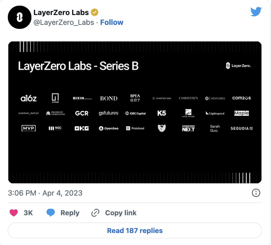 LayerZero Raises $120M to Expand Cross-chain Messaging Efforts | Binance News on Binance Square