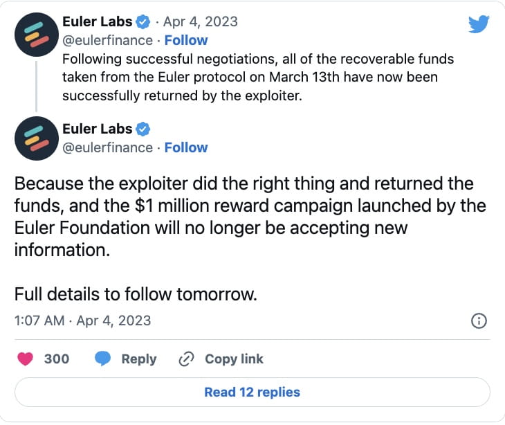 Euler Labs Hacker Returns ‘all of the Recoverable Funds’ — Timeline | Binance News on Binance Square
