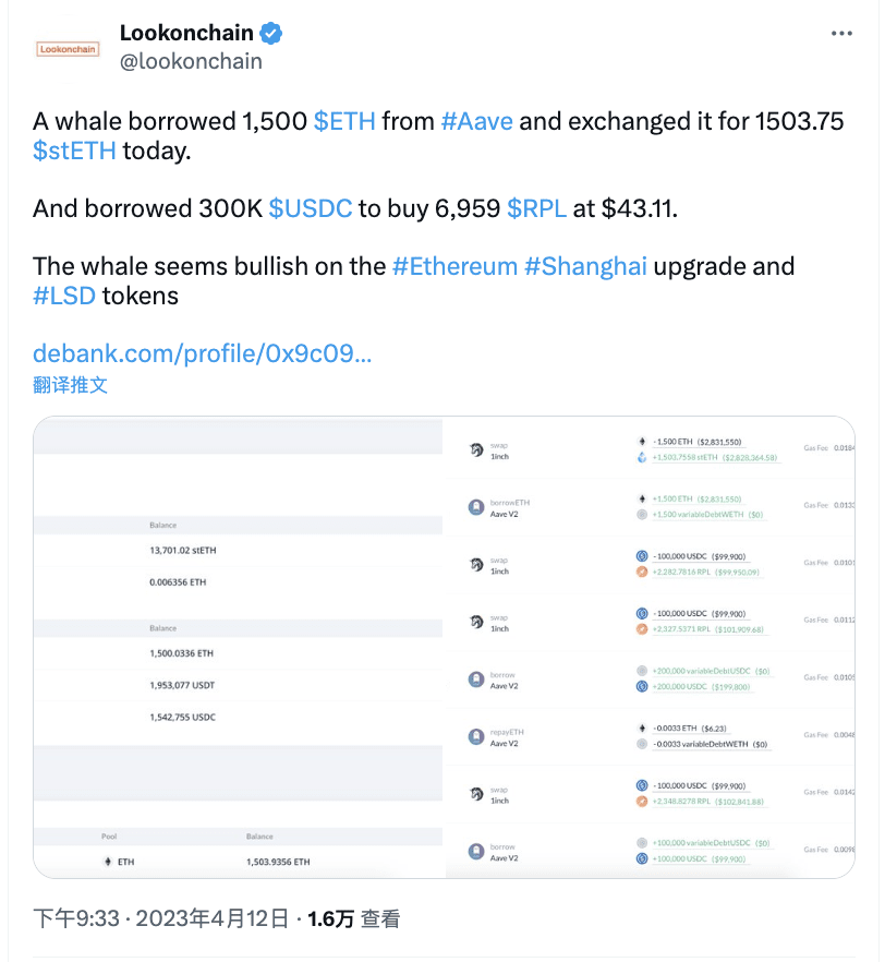 A whale borrowed 1,500 ETH on the Aave platform and exchanged it for ...