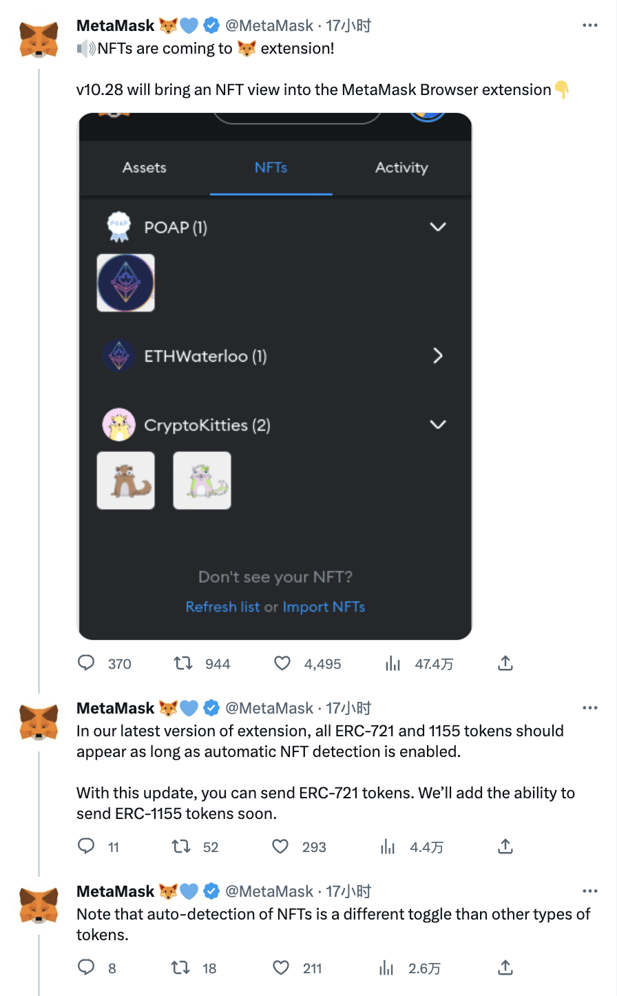 MetaMask V10.28 plug-in wallet adds NFT view and supports sending ERC ...