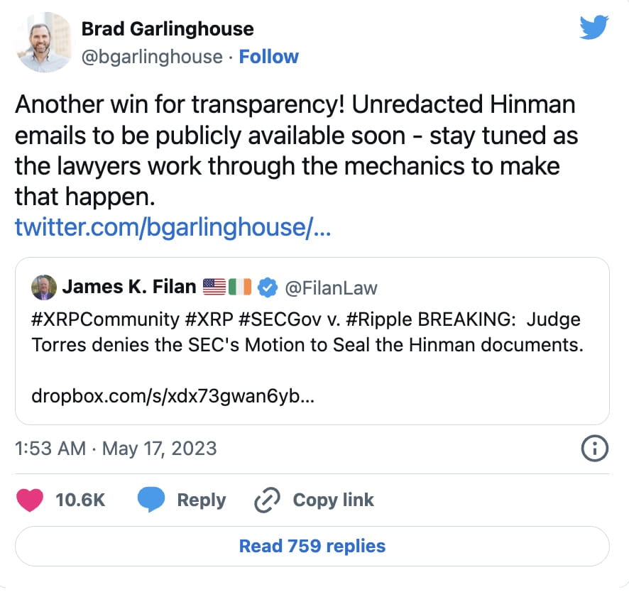 XRP Lawsuit: Judge Denies SEC Motion to Seal Documents in Win for Ripple | Binance News on ...