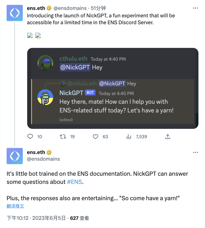 ENS launches AI bot "NickGPT" to answer ENS-related questions, deployed ...