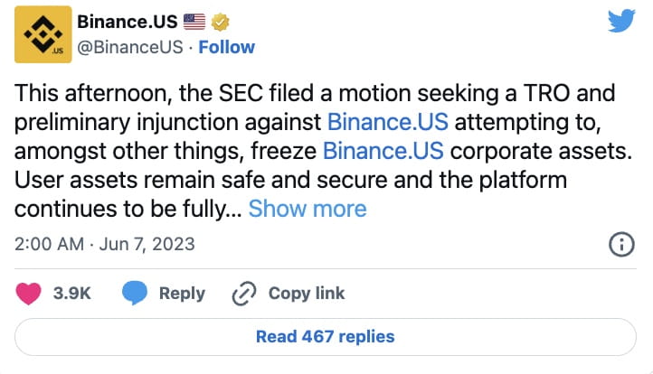 Binance. US Says User Funds 'remain Safe' Amid SEC Attempt to Freeze Assets | Binance News على ...