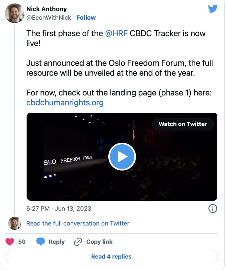 CBDC ’human Rights’ Tracker Revealed At Oslo Freedom Forum | Binance News on Binance Square