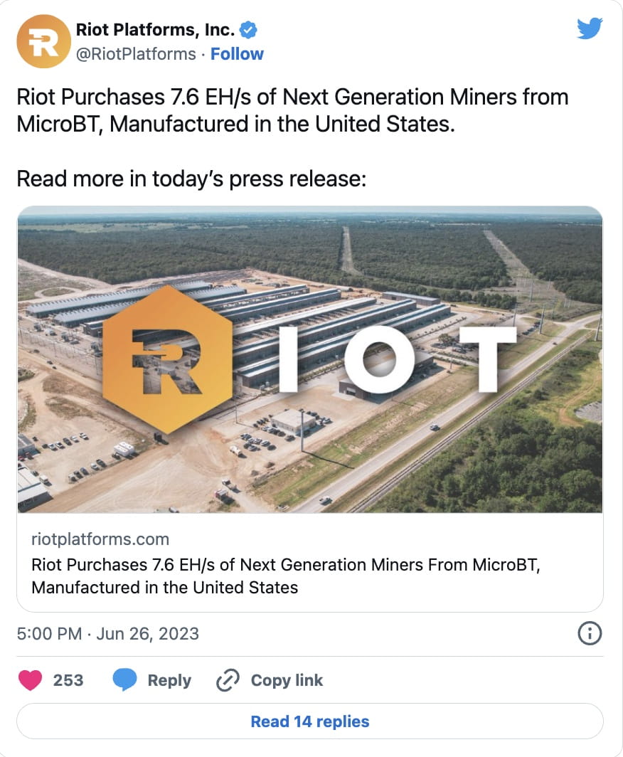 Riot Platforms to Add 33,000 Bitcoin Miners Ahead of 2024 Halving | Binance News on Binance Square