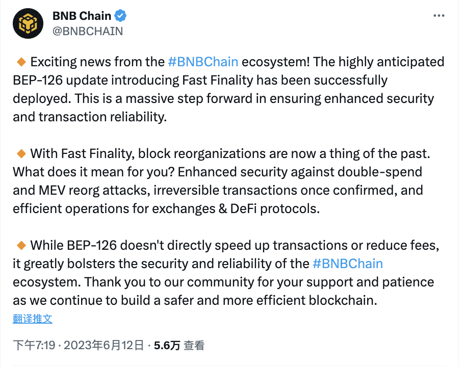 BNB Chain has successfully introduced the BEP-126 update deployment with Fast Finality | Binance ...
