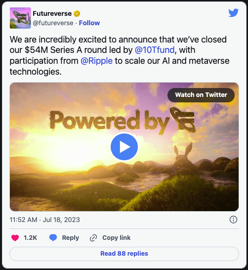 Ripple Invests in $53m Funding Round By AI Firm Futureverse | Binance News on Binance Square