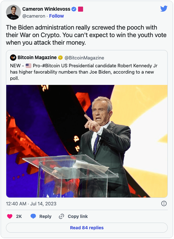 Cameron Winklevoss Slams Biden's 'War on Crypto' After New Poll Shows ...