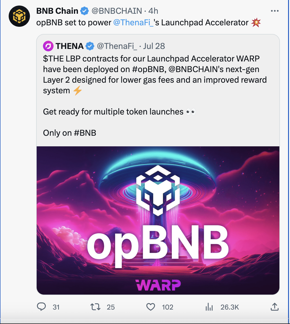 Launchpad Accelerator WARP Deploys LBP Contracts on BNB Chain's Layer 2 Solution, opBNB ...