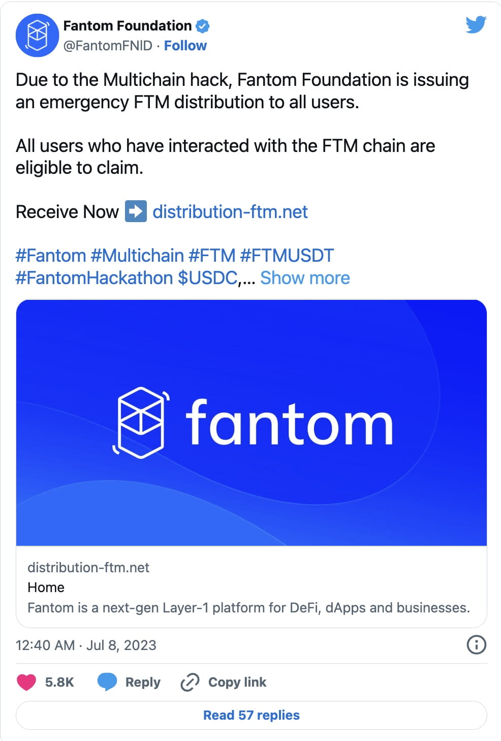 Multichain Attack Triggers Twitter Phishing Scheme for FTM Distribution | Binance News on ...