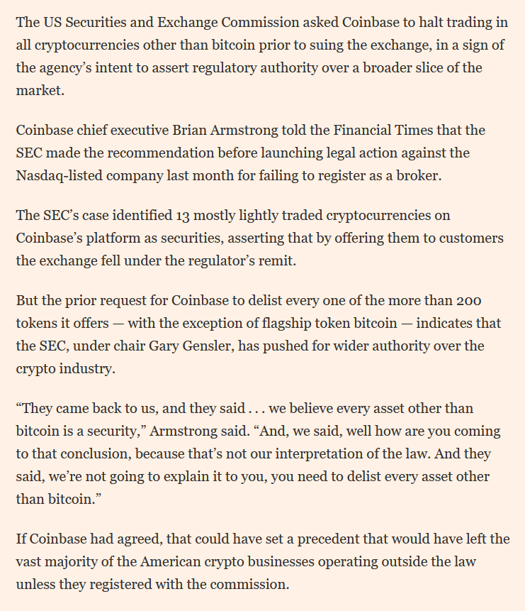 SEC Requests Coinbase Suspend All Crypto Trading Except Bitcoin, Citing ...