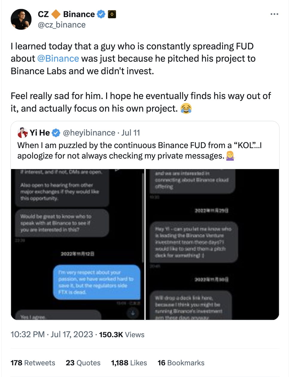 Binance CEO Reveals Unsuccessful Investment Pitch at Binance Labs Triggered FUD | Binance News ...