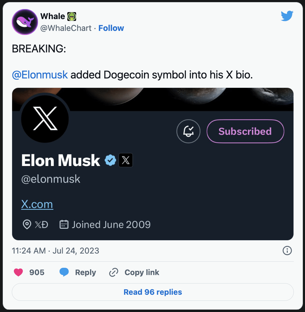 Elon Musk Adds Dogecoin Symbol to His Bio on Twitter | Binance News on ...