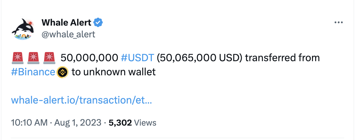 50 Million USDT Transferred from Binance to Unknown Wallet | Binance ...