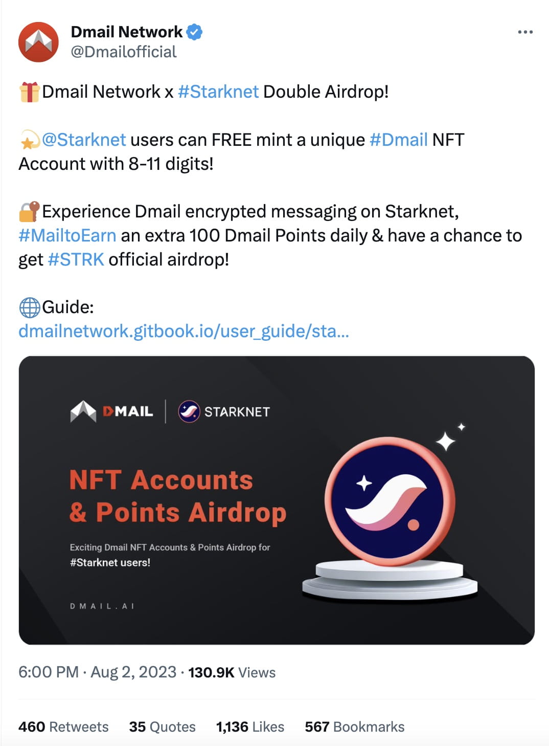 Dmail Network Expands Support to Include Starknet, Announces NFT Airdrop and Milestones ...