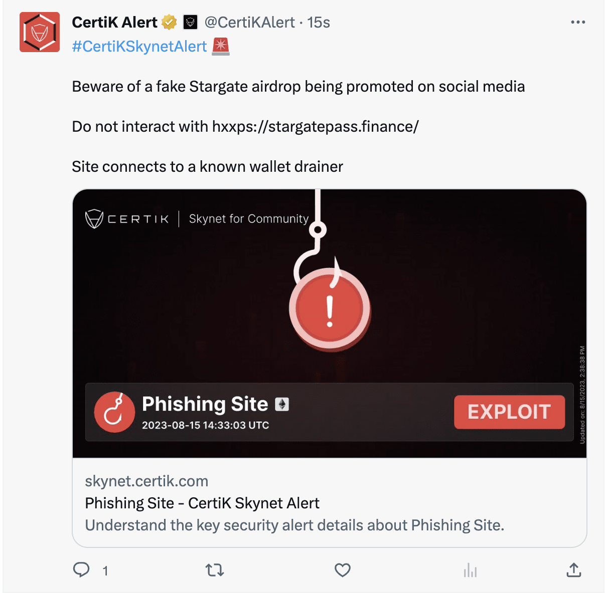 CertiK Skynet Alert: Fake Stargate Airdrop Warning | Binance News on ...