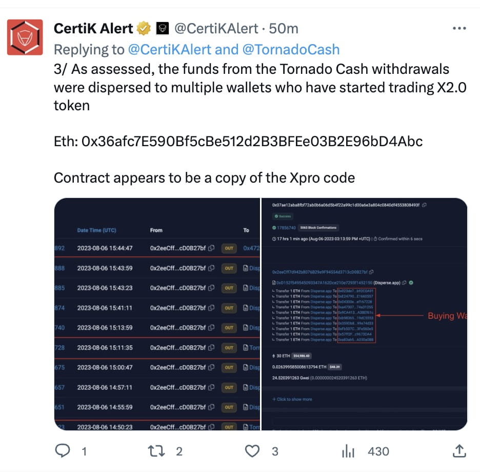 Scam Token XPro Funds Deposited into TornadoCash, Linked to Shady ...