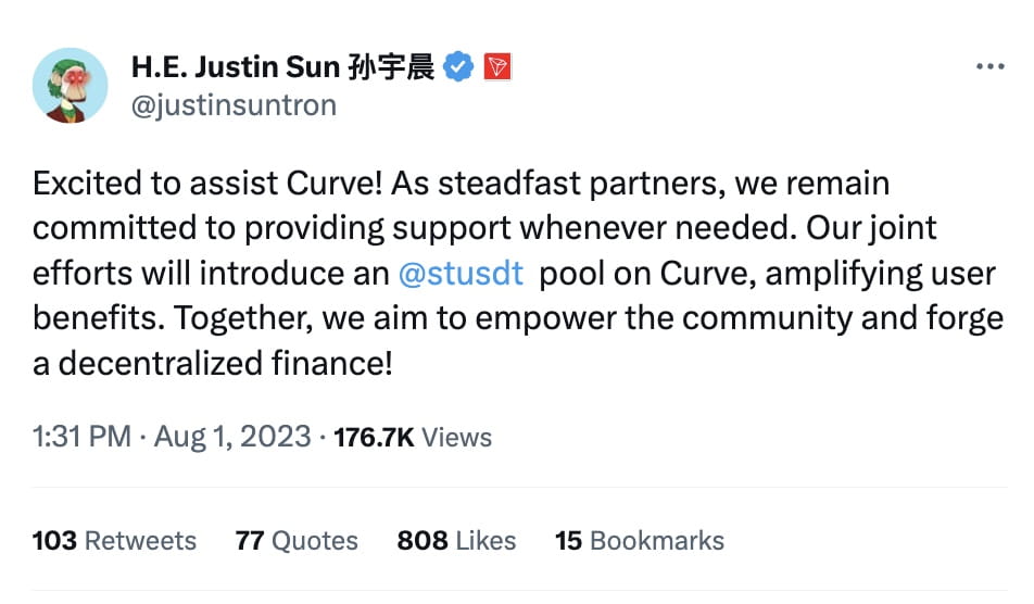 Justin Sun Announces Plans to Introduce stUSDT Pool on Curve | Binance ...