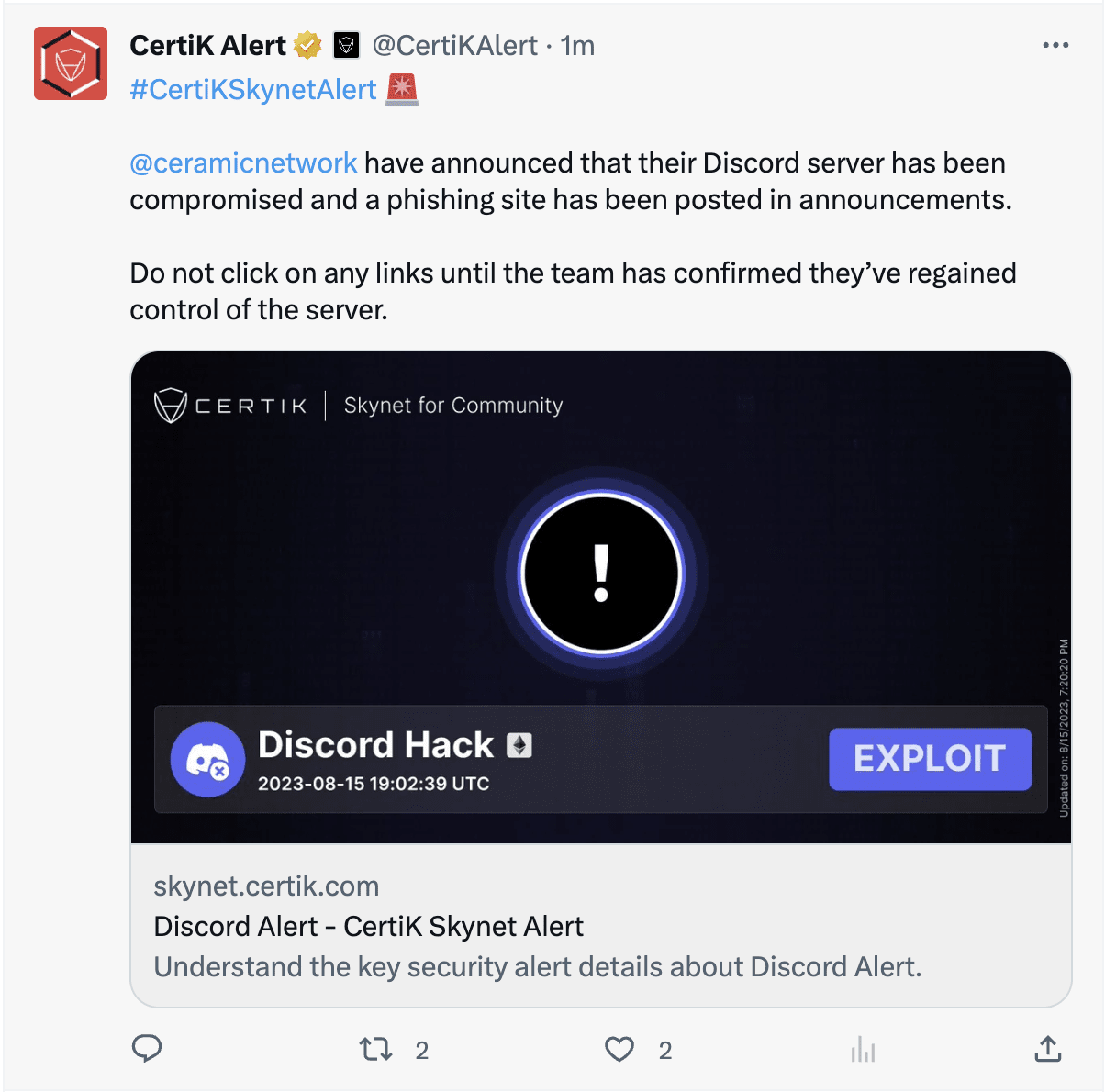 Ceramic Network's Discord Server Compromised, Phishing Site Alert ...