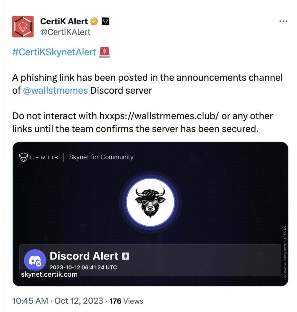 Phishing Attack Alert: CertiK Warns Users Against an Unverified Link in ...