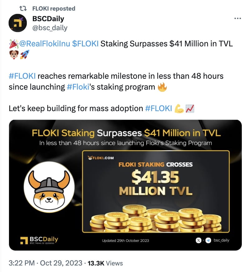 El TVL prometido de FLOKI supera los $40 millones, lo que representa el ...