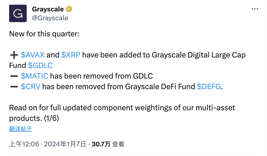 Grayscale has included AVAX and XRP in its Digital Large Cap Fund ...
