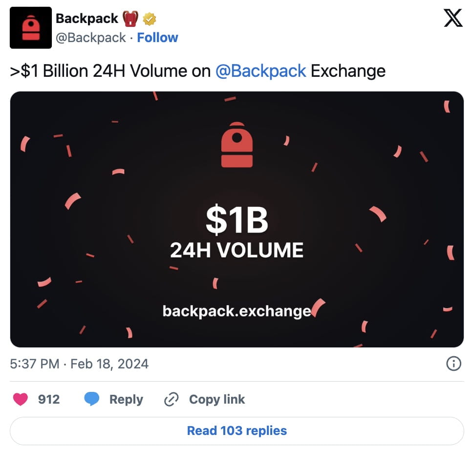 Backpack Exchange Reaches $1B in 24-Hour Trading Volume; Partners with ...