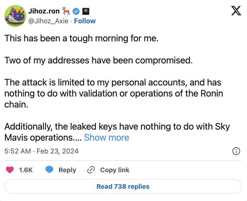 Axie Infinity Co-founder Loses $9.7 Million in Wallet Hack | Binance ...
