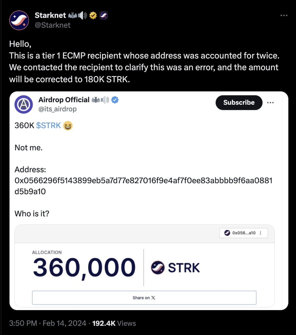 Starknet Corrects Airdrop Double Counting Error, Reduces Token Grant ...