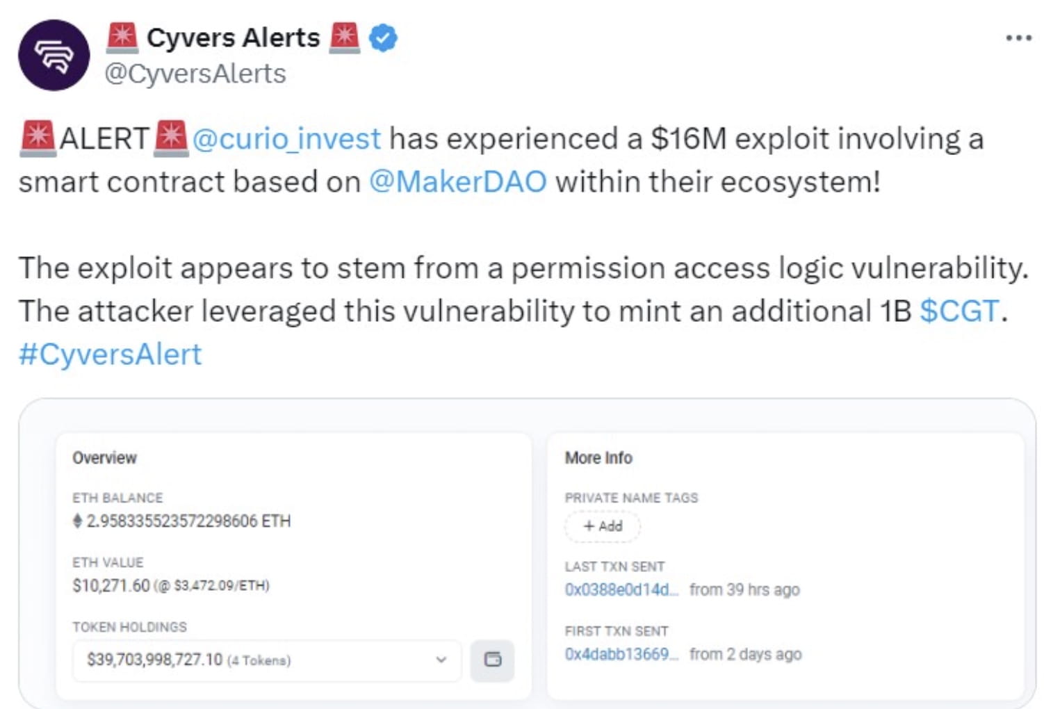 Curio Faces $16M Loss In Smart Contract Exploit, Commits to Compensation | Binance News on ...