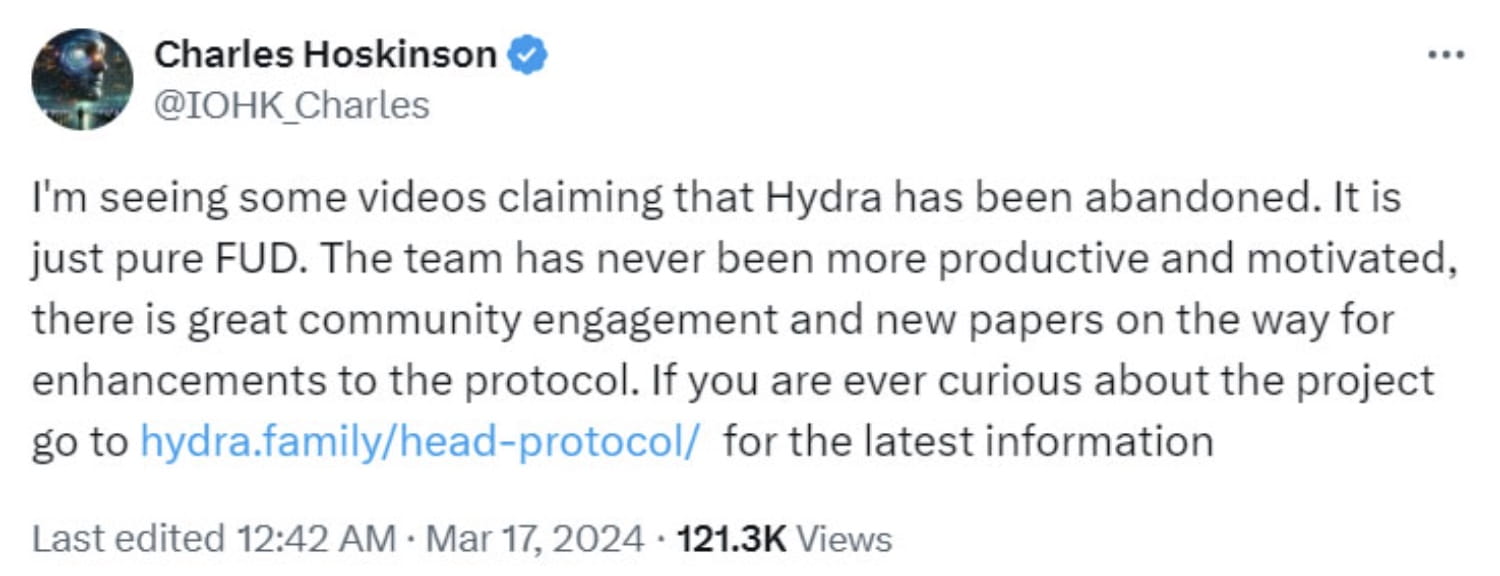 Salah Satu Pendiri Cardano Bantah Rumor Meninggalkan Proyek Hydra ...