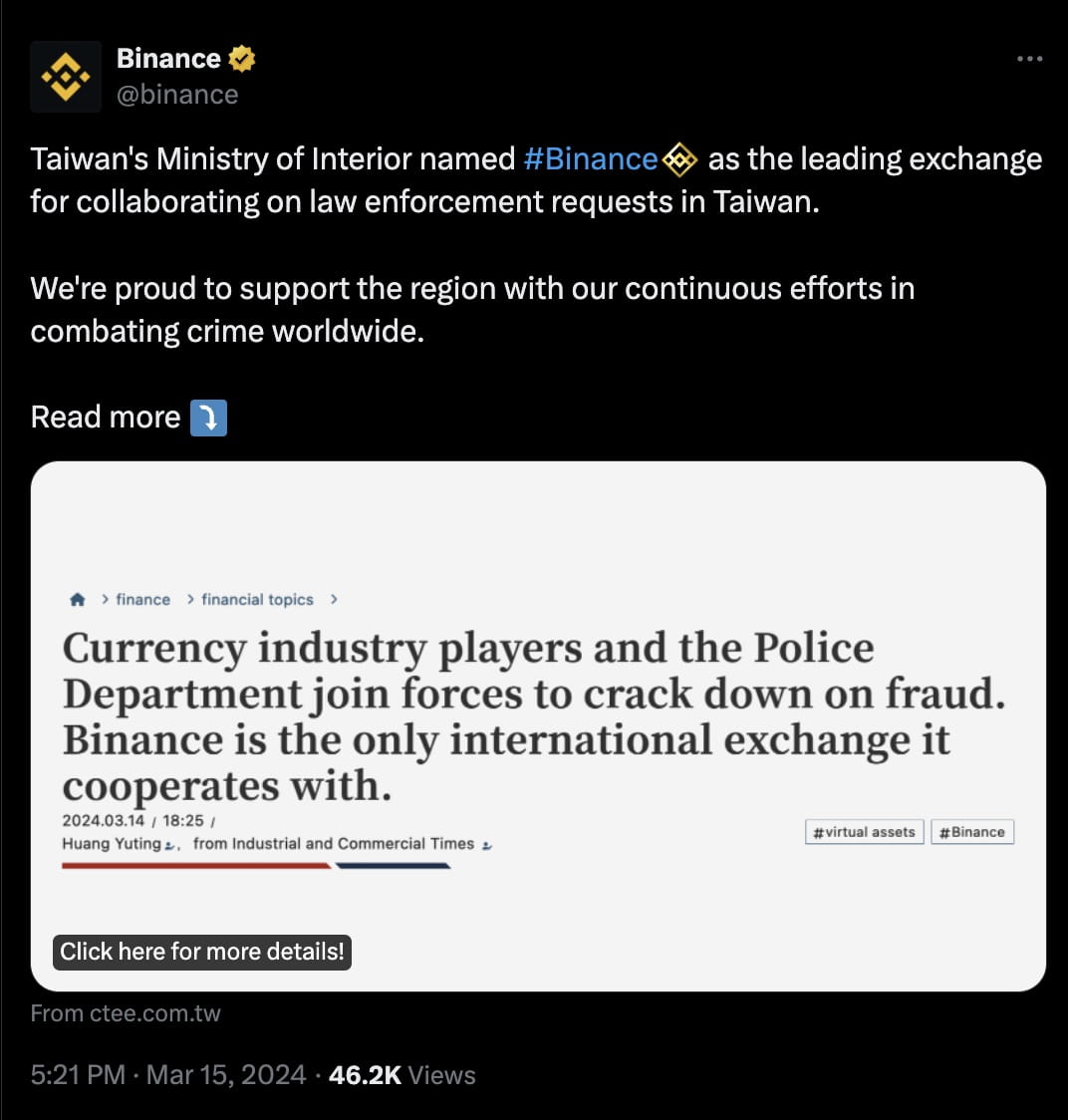 Binance Recognized by Taiwan's Ministry of Interior for Collaborative ...