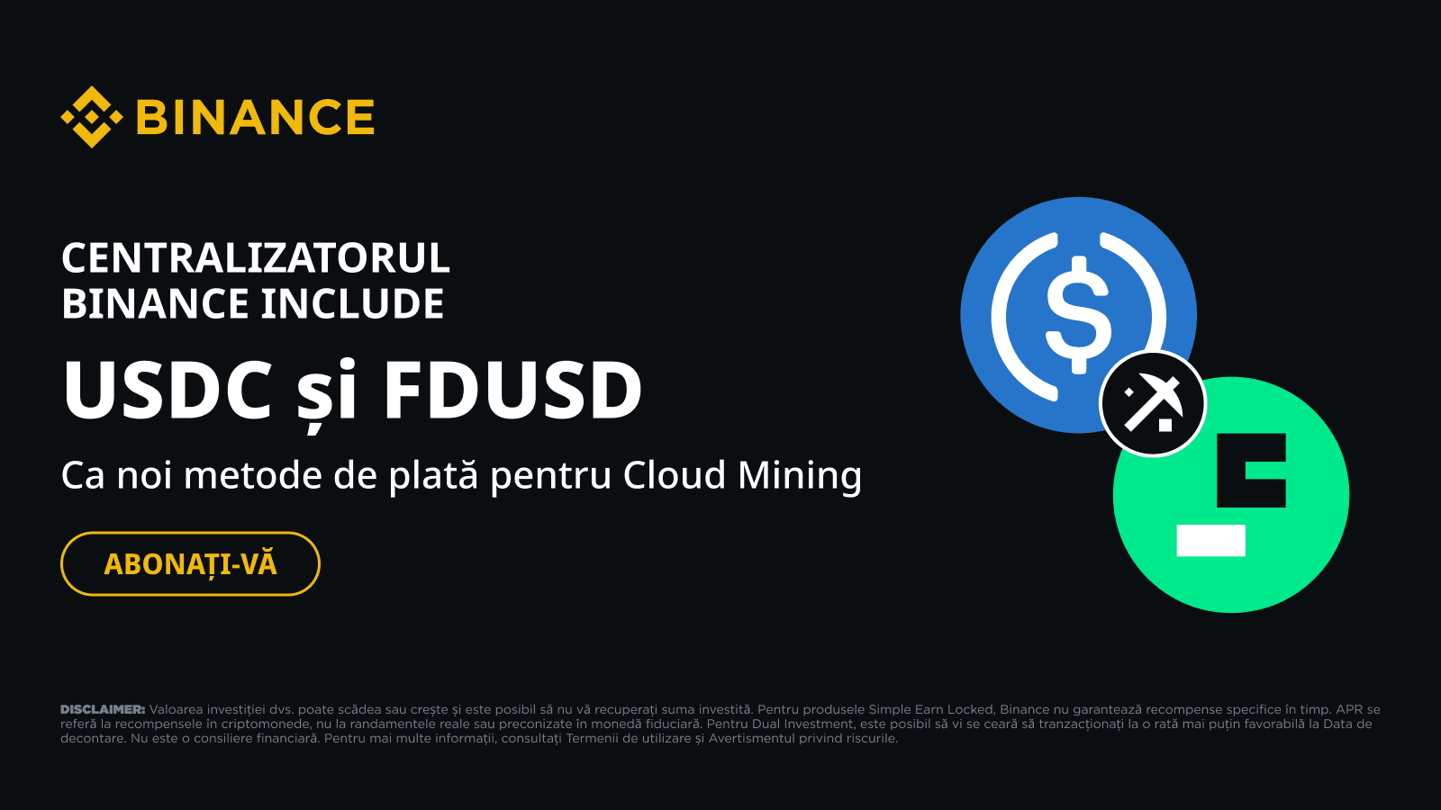 Centralizatorul Binance include USDC și FDUSD ca noi metode de plată pentru mineritul în cloud ...