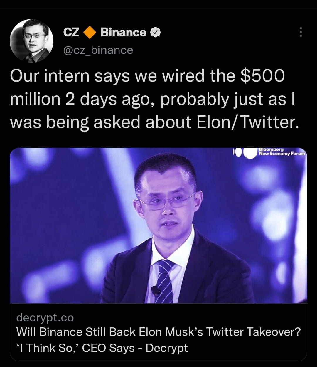 #Binance Backed Elon Musk in Twitter Takeover⬇️ Our intern | Bnb_wizard ...