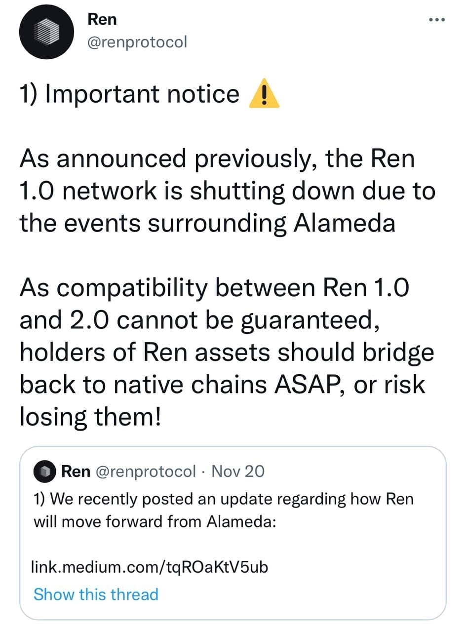 🔔 Ren Protocol warns user of potential loss of asset due to | CRYPTO MILLENNIAL on Binance Square