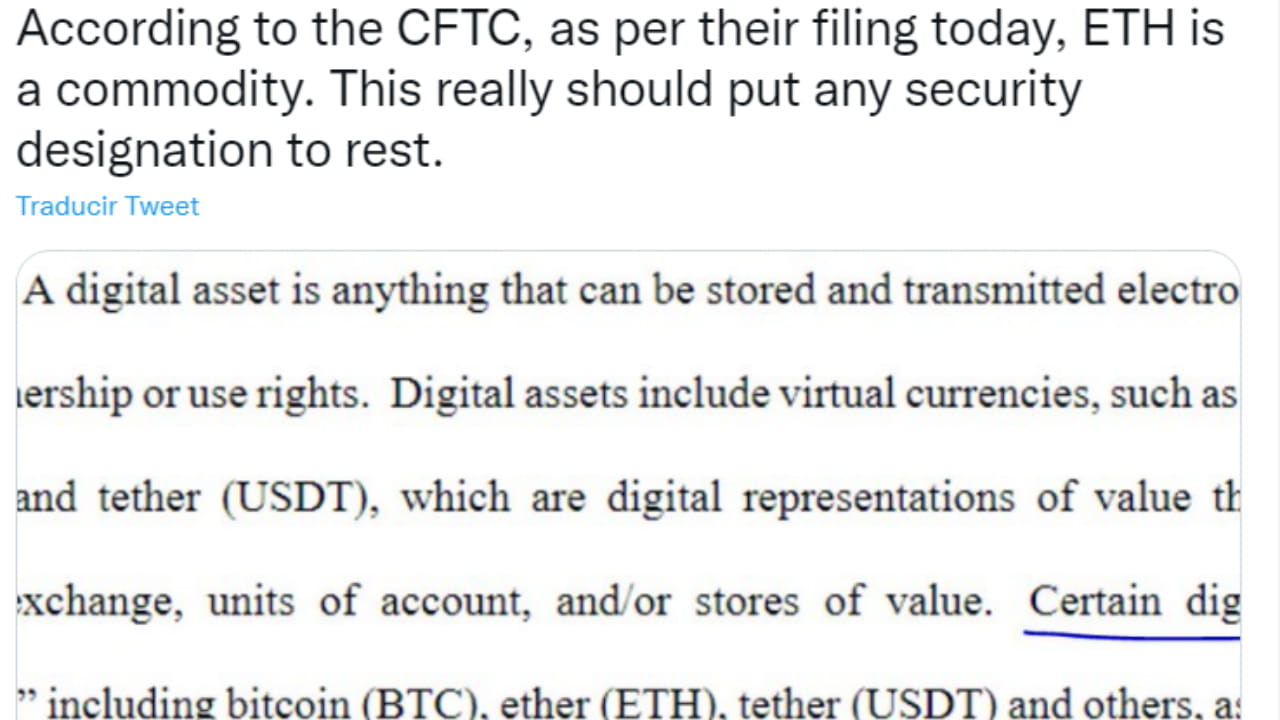 CFTC declares Ether as a commodity again in court filing ...