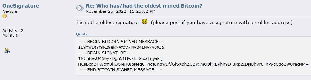 #Bitcoin signature from January 2009 was recently posted by | Bitcoin ...