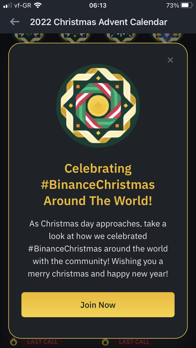 Last day for the advent Christmas calendar on Binance today ...