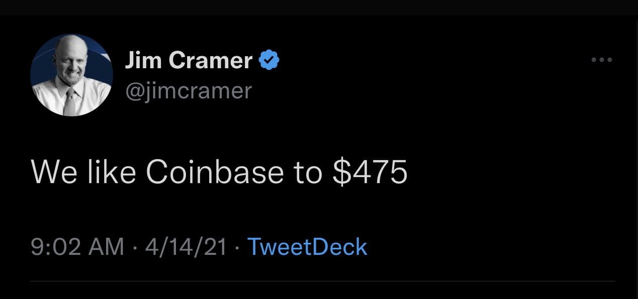 In 2021, Jim Cramer predicted Coinbase stock $COIN would rea | Crypto Man MAB on Binance Square