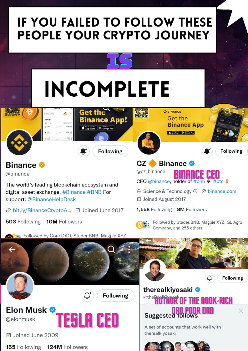 If you failed to follow these people like CZ, Elon Musk..., | Kasonso-Cryptography on Binance Square