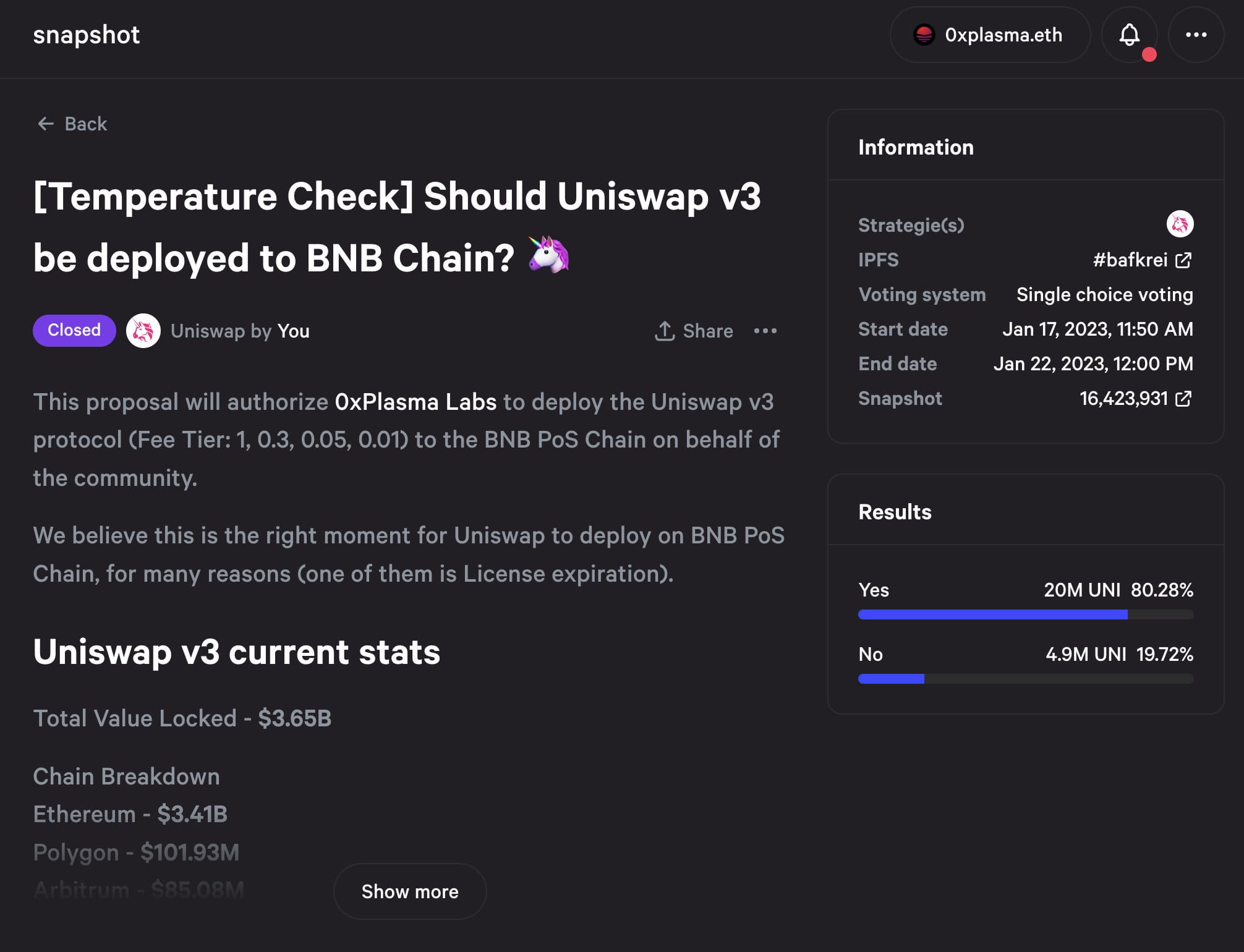 According to 0xPlasma, the proposal to deploy #Uniswap v3 on | Daily Crypto on Binance Square