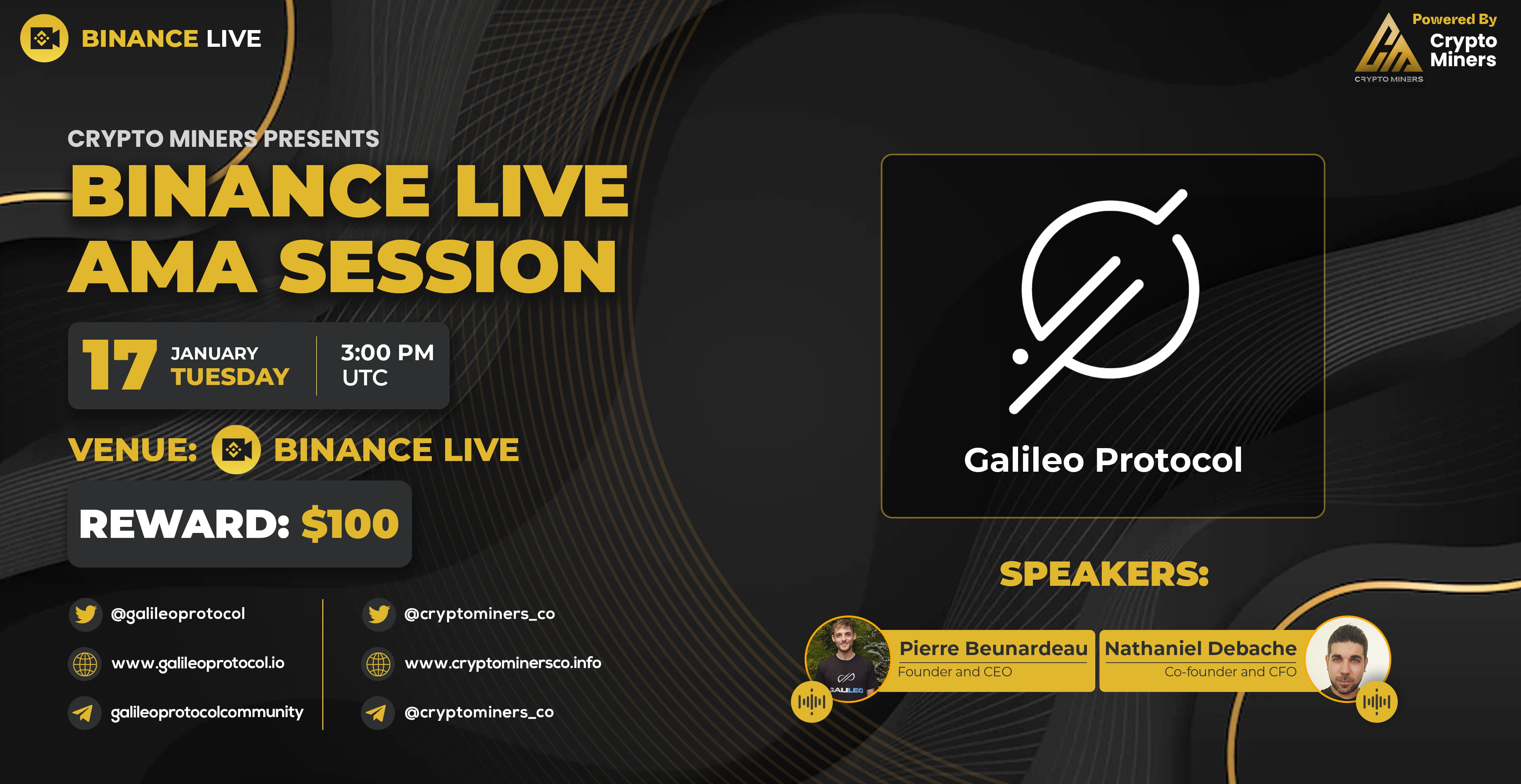 We are pleased to announce the Binance Live AMA with Galileo | Crypto Miners on Binance Square