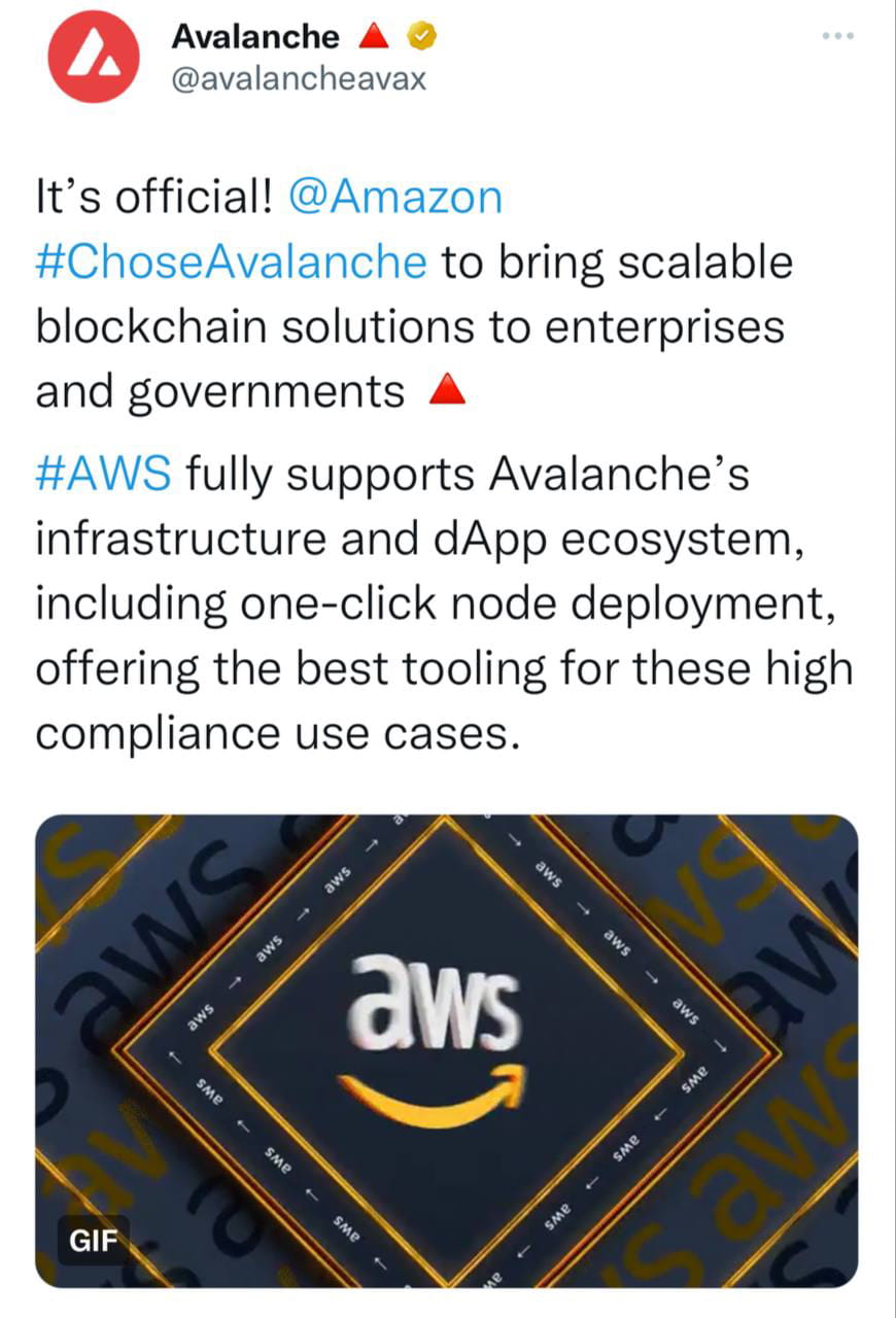 突发新闻：亚马逊（AWS）#Avalanche合作扩大区块链的采用。 | BERIT发布于币安广场