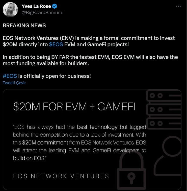 EOS Network Ventures 已拨款 2000 万美元资金用于创建 #EOS 个基于网络的应用程序和区块链 | Bilgi ...