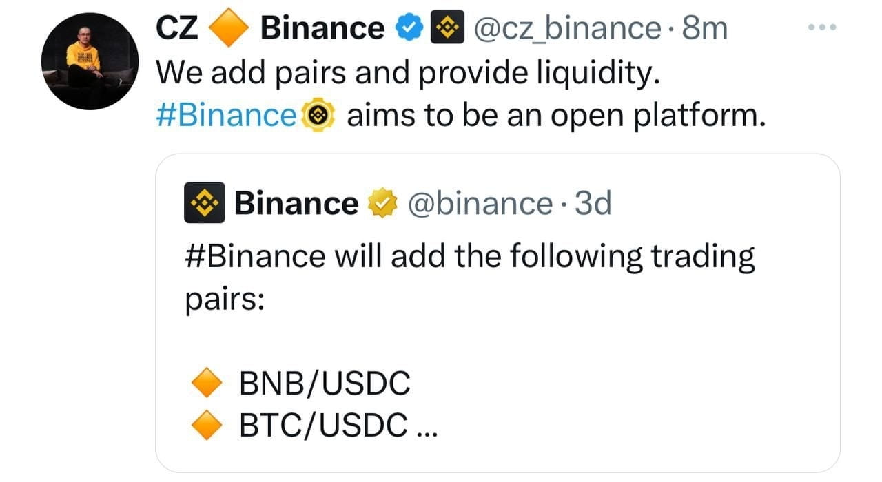 Binance adds currency pairs and provides liquidity. #Binance | 三马哥 on ...
