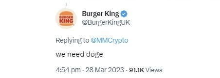 RECENTLY: Burger King Britain says they need DOGE. #DOGE #M | Crypto ...