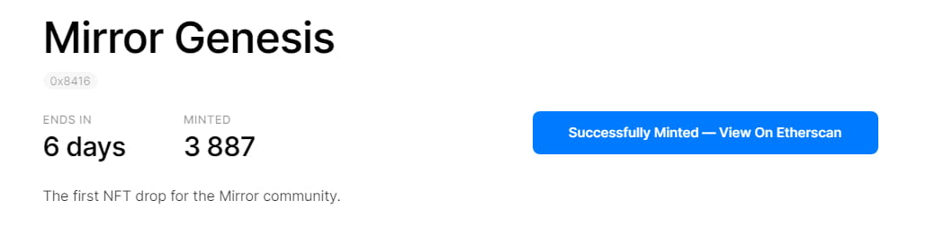 The first NFT from mirror.xyz. Hint of retrodrop? Mirror ...